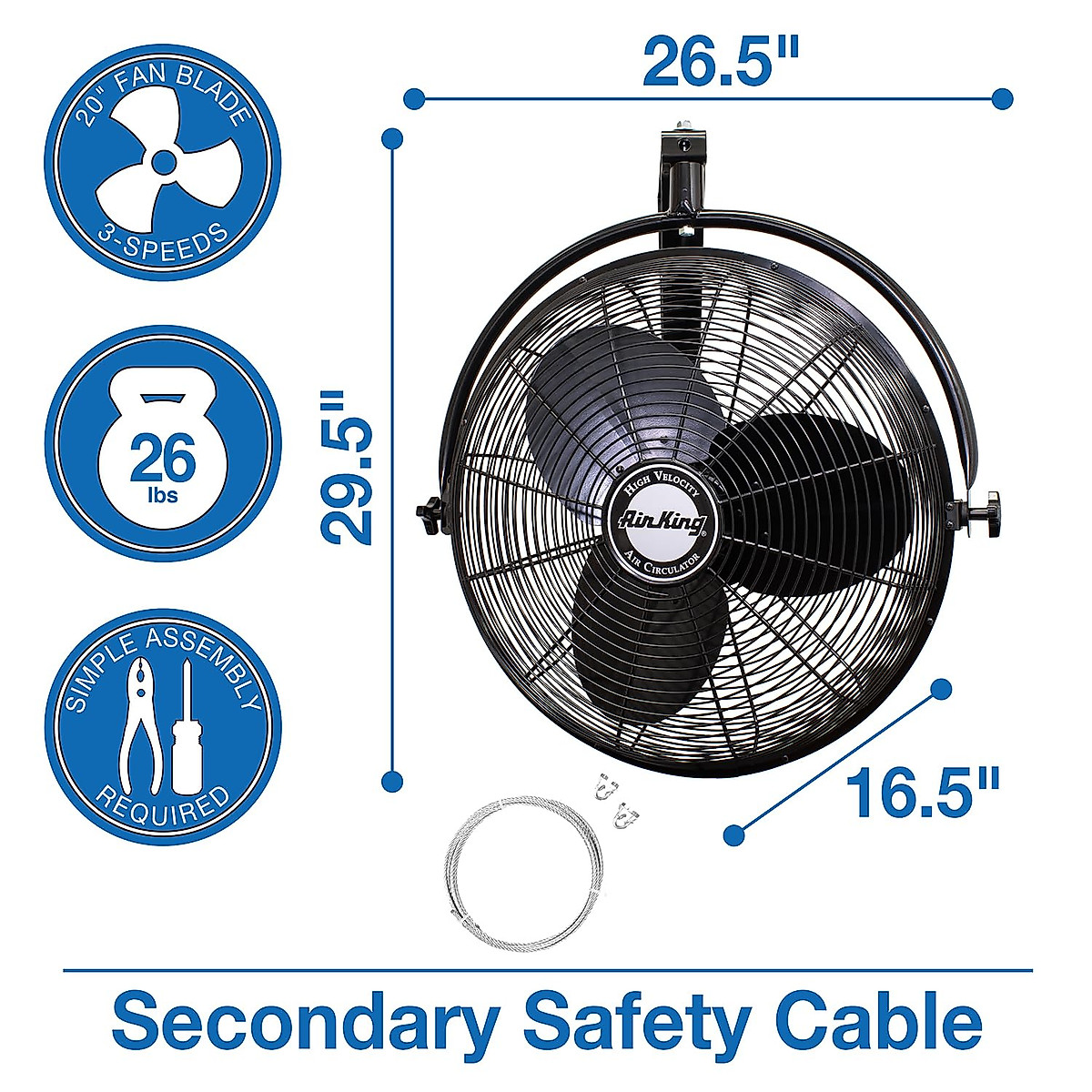 Air King 9020 1/6 HP Industrial Grade Wall Mount Fan, 20-Inch,Black