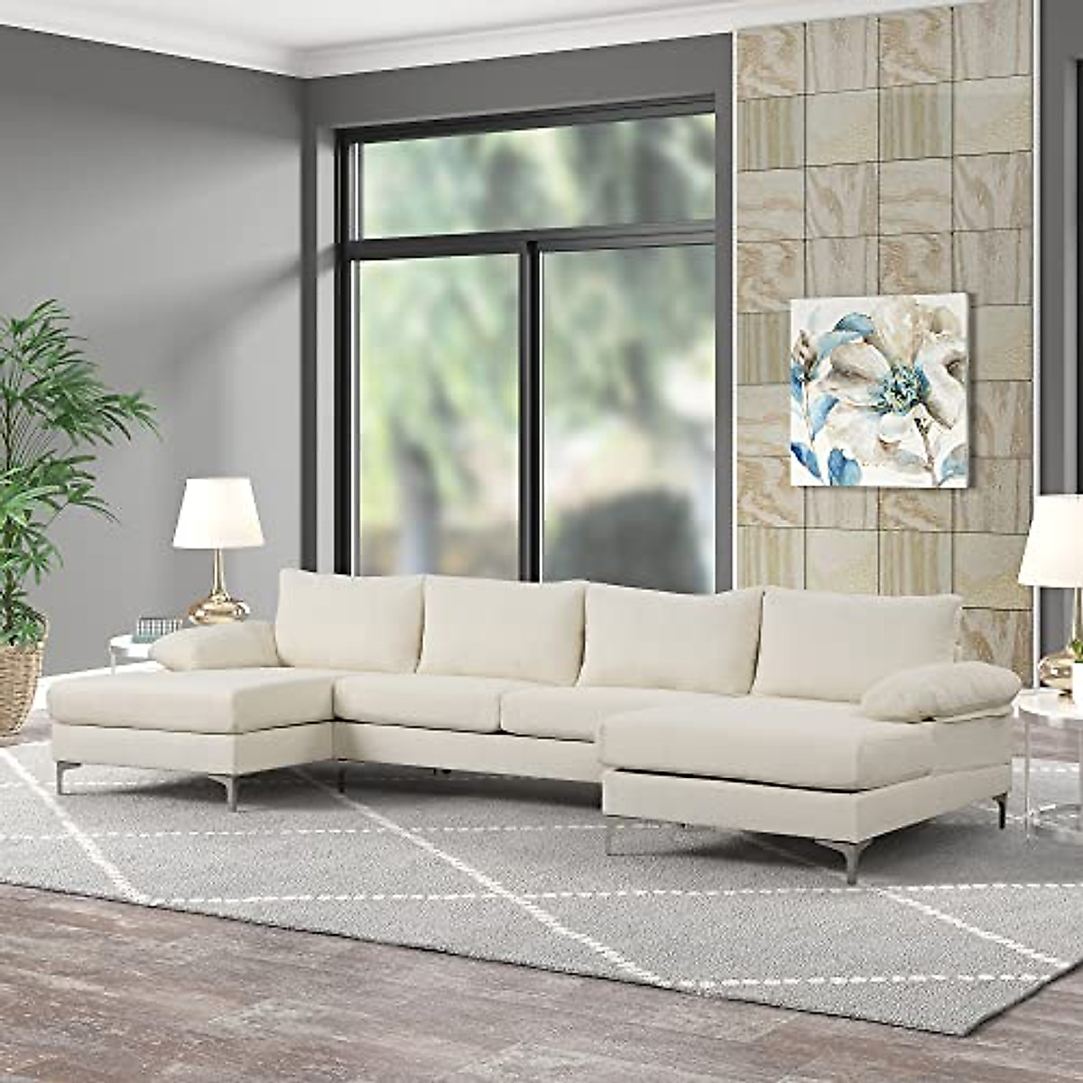 Casa Andrea Milano Modern Large BOUCLÉ U-Shape Sectional Sofa, Luxury Couch with Extra Wide Chaise Lounge, Couch for Living Room Apartment Lounge, Cream Boucle