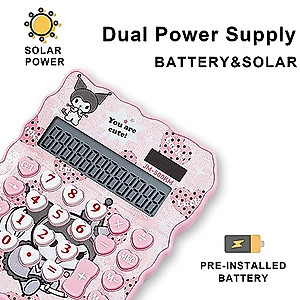 G-Ahora Cute Kitty Cat Solar Calculator 12 Digits Display Basic Calculator Button Battery Solar Panel Dual Power Supply Clear Display Screen（Purple）
