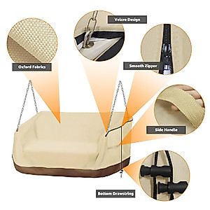 Aurragiy Hanging Porch Swing Cover Outdoor Swing Cover Waterproof 420D Oxford Fabric Hammock Swing Chair Cover Replacement Patio Furniture Cover-61x28x(35-28)’’ (Beige)
