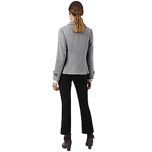 Allegra K Women's Notched Lapel Double Breasted Pea Coat Medium Grey