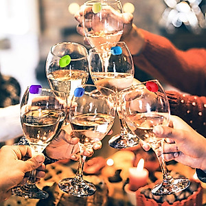12 Pieces Wine Glass Charms Markers Silicone Drink Markers for Wine Glass Champagne Flutes Cocktails, Martinis, 12 Colors