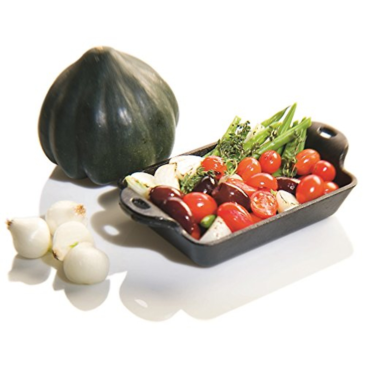 Lodge Heat Enhanced and Seasoned Cast Iron Rectangular Mini Server, 10-Ounce, Black