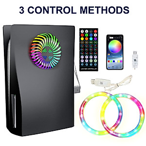 Joso Face Plates Cover and RGB LED Light Strip for PS5 Disc Edition Console, Shell Plates with Fan Vents for PS5 Accessories, Music Sync with 8 Colors 400+ Lighting Effects for PS5, ABS Anti-Scratch