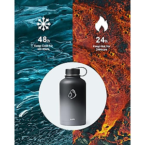 Insulated Water Bottle 64 oz with Straw Lid and Flex Lid, BUZIO 64oz Stainless Steel Water Bottle Half Gallon Jug Flask, Double Wall Vacuum Sports Thermo Mug, Cold Hot Hydro Metal Canteen