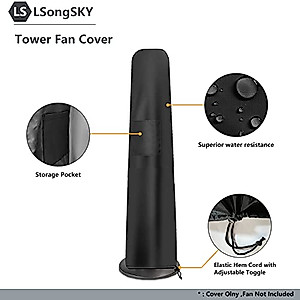 LSongSKY Tower Fan Cover, Waterproof And Dustproof Fan Cover, Suitable For Most Indoor Or Outdoor Portable Electric 42 "Oscillating Tower Fans, 10 x 10 x 42 inches,Black