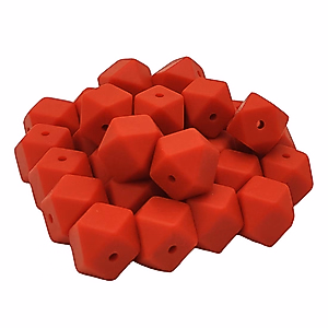 30pcs Mandarin Red Color 17mm Hexagon Silicone Beads Teething Pearl Beads BPA Free Silicone Geometry Beads Teether for Mom Jewelry Necklace Making