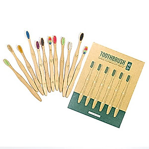 Y-Kelin 12 Pcs Soft Bristles Bamboo Toothbrush, Eco Friendly Color Bristle Wood Tooth Brushes