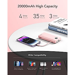 VRURC Portable Charger 20000mAh, Fast Charging Power Bank USB C,4 Output 2 Input Charging Bank Equipped with LED Display,Built-in Wall Plug and Cables,Cell Phone Replacement Battery for Smart Devices