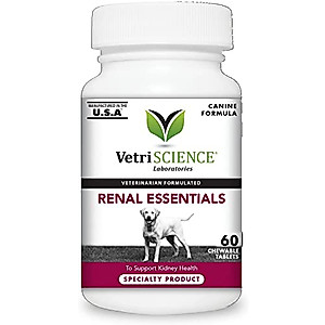 VETRISCIENCE Renal Essentials Kidney Health and Function Support for Dogs, 60 Chewable Tablets - Easy to Give, Supports Kidney and Liver Function in Dogs