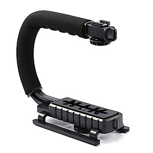 Video Action Stabilizing Handle Grip, C/U Shape Bracket Grip Camera/Camcorder Handheld Stabilizer with Hot-Shoe Mount