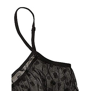 WDIRARA Women's Sexy Polka Dot Mesh Frill Spaghetti Strap Lingerie Set Black M