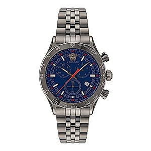 Versace Hellenyium Collection Luxury Mens Watch Timepiece with a Grey Bracelet Featuring a Grey Case and Blue Dial