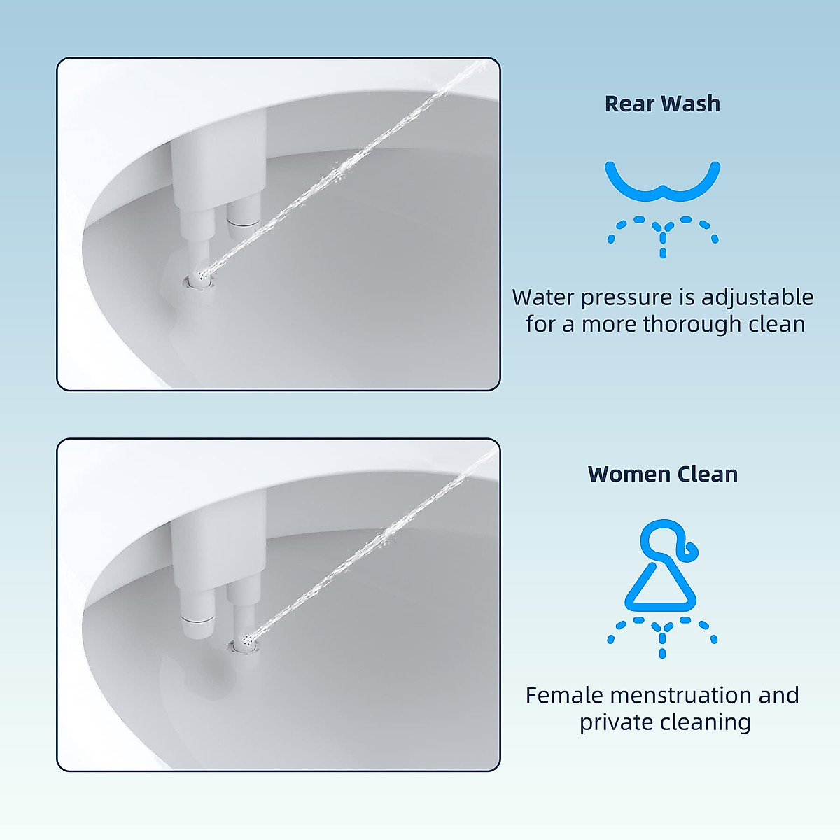 Hibbent Ultra-Slim Bidet Attachment for Toilet, Non-electric Dual Nozzle (Frontal & Rear Wash) Hygienic Bidet Toilet, Adjustable Water Pressure with Fresh Water Bidet Toilet Attachment, White