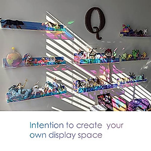 YMVV 15 inches Rainbow Iridescent Acrylic Floating Bookshelves, Clear Holographic Wall Mounted Shelf 2 Packs, Kids Room Wall Bookshelves Display Book Shelf