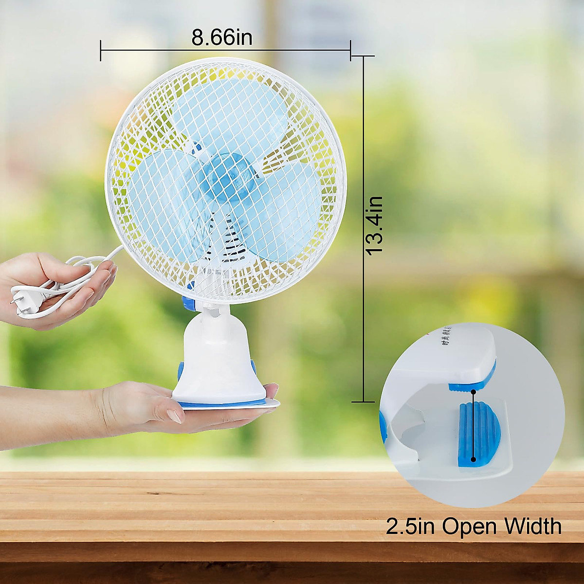 KOCASO 8.1 Inch Oscillating Desk Fan with Strong Wind and Clamp with Cable Cord