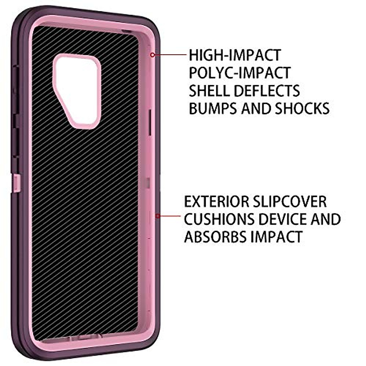 I-HONVA for Galaxy S9 Case Shockproof Dust/Drop Proof 3-Layer Full Body Protection [Without Screen Protector] Rugged Heavy Duty Durable Cover Case for Samsung Galaxy S9, Purple/Pink