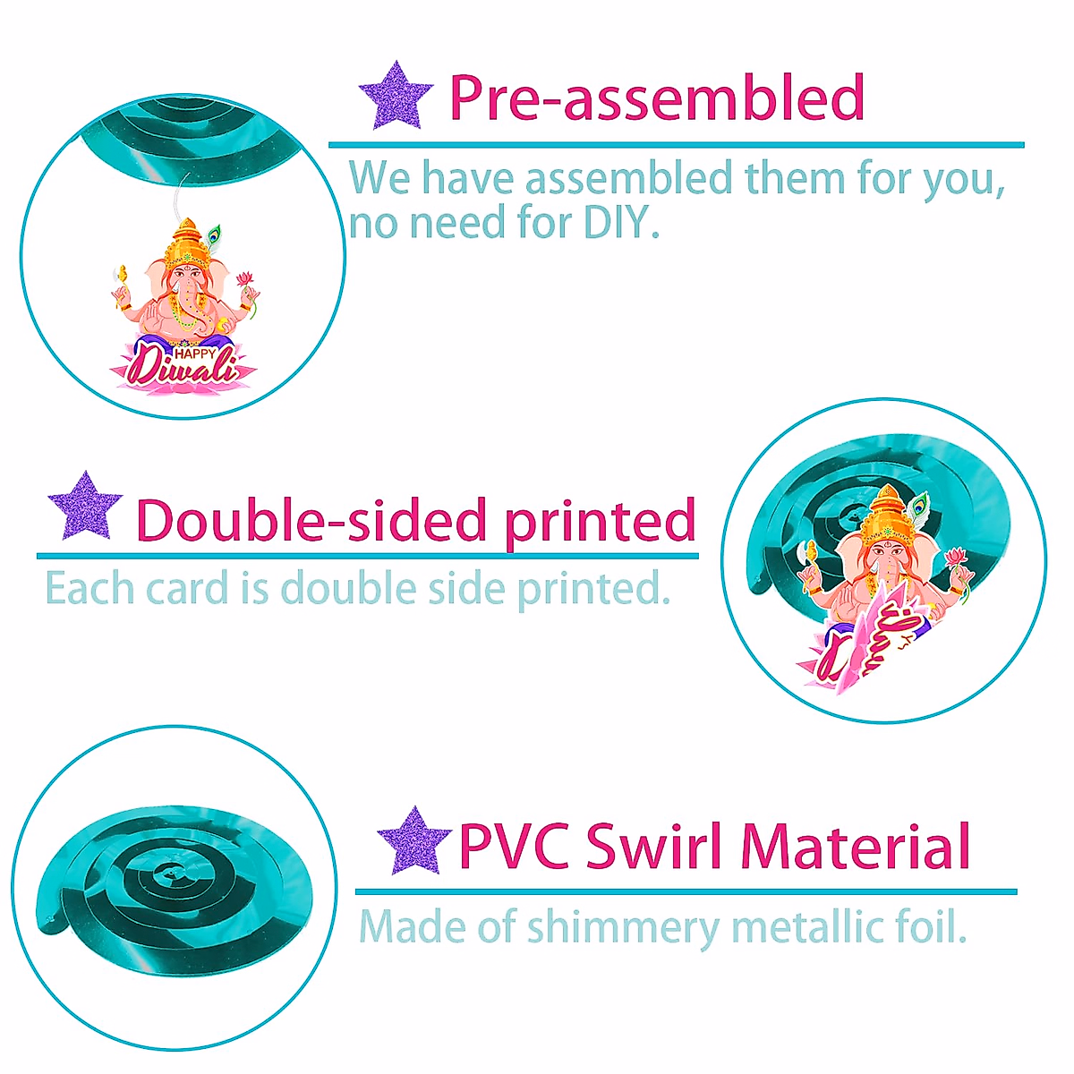 40pcs Diwali Hanging Decorations, No-DIY Happy Diwali Decorations for Home House, Deepavali Party Decorations, Indian Festival Diyas for Diwali Rangoli Decoration Lights Hanging Swirls cocomigo