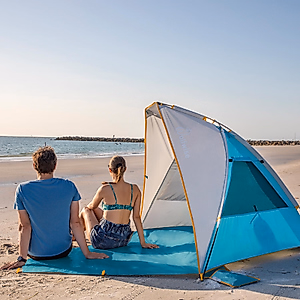 WolfWise 2-3 Person Portable Beach Tent UPF 50+ Sun Shade Canopy Umbrella with Extendable Floor, Blue