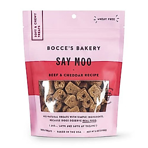 Bocce's Bakery Oven Baked Say Moo Treats for Dogs, Wheat-Free Everyday Dog Treats, Made with Real Ingredients, Baked in The USA, All-Natural Soft & Chewy Cookies, Beef & Cheddar Recipe, 6 oz
