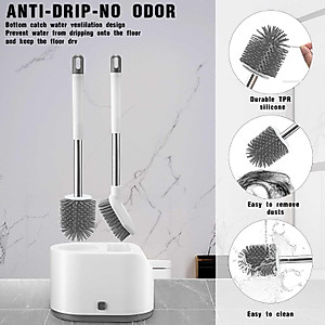 Tioncy 3-Piece Silicone Toilet Brush Set with Ventilated Holder, White