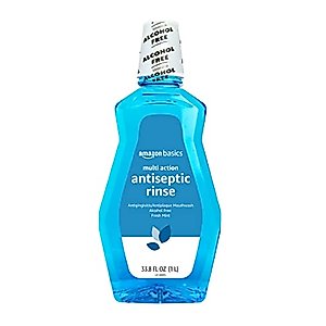 Amazon Basics Multi Action Antiseptic Rinse, Alcohol Free, Fresh Mint, 1 Liter, 33.8 Fluid Ounces, 1-Pack (Previously Solimo)