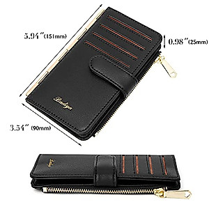 Badiya Credit Card Holder for Women RFID Blocking Slim Wallet Bifold Multi Card Case Zipper Pocket with 3 ID Window