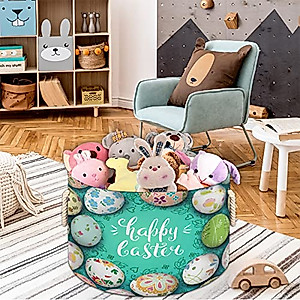 Easter Eggs (3) Large Round Baskets for Storage Laundry Baskets with Handles Blanket Storage Basket for Bathroom Shelves Bins for Organizing Nursery Hamper Girl Boy