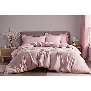 SheetWorld Queen Size Duvet Set - 100% Cotton 500 TC, Full Zipper Closure, Dusty Rose, Includes 1 Duvet Cover, 2 Envelope Pillow Cases - Softer Than Egyptian Cotton - Matching Sheets Available, USA