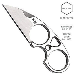 SOG Small Fixed Blade Knives - Snarl 2.3 Inch Sheepsfoot Blade, Belt Knife and Boot Knife w/Survival Knife Sheath and Neck Knife Chain (JB01K-CP)