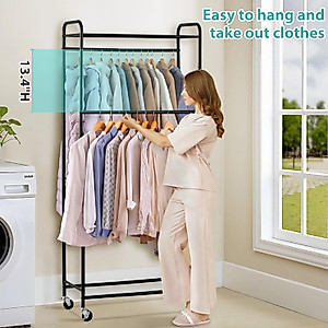 AOODA Double Rod Long Clothing Racks for Hanging Clothes, Heavy Duty Rolling Garment Rack with Top Shelves, Portable Closet Wardrobe Clothes Rack with Wheels for Dresses, Coats, Shirts (Black)