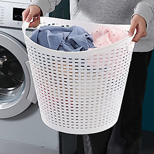 Begale 6-Pack Large Plastic Storage Baskets, 30 L Round Plastic Laundry Baskets, White