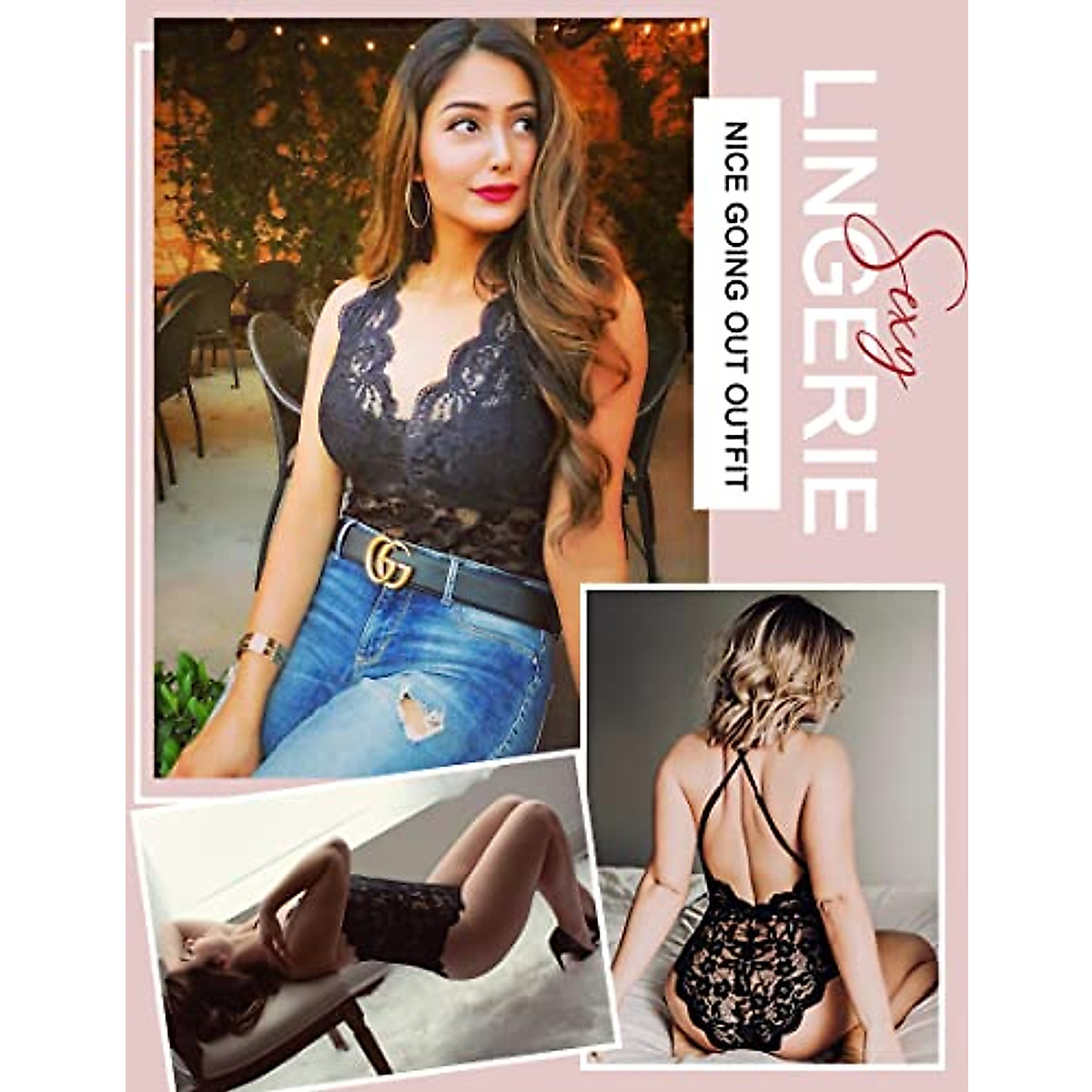 Avidlove Women Teddy Lingerie One Piece Babydoll Bodysuit Romper,Medium,Black