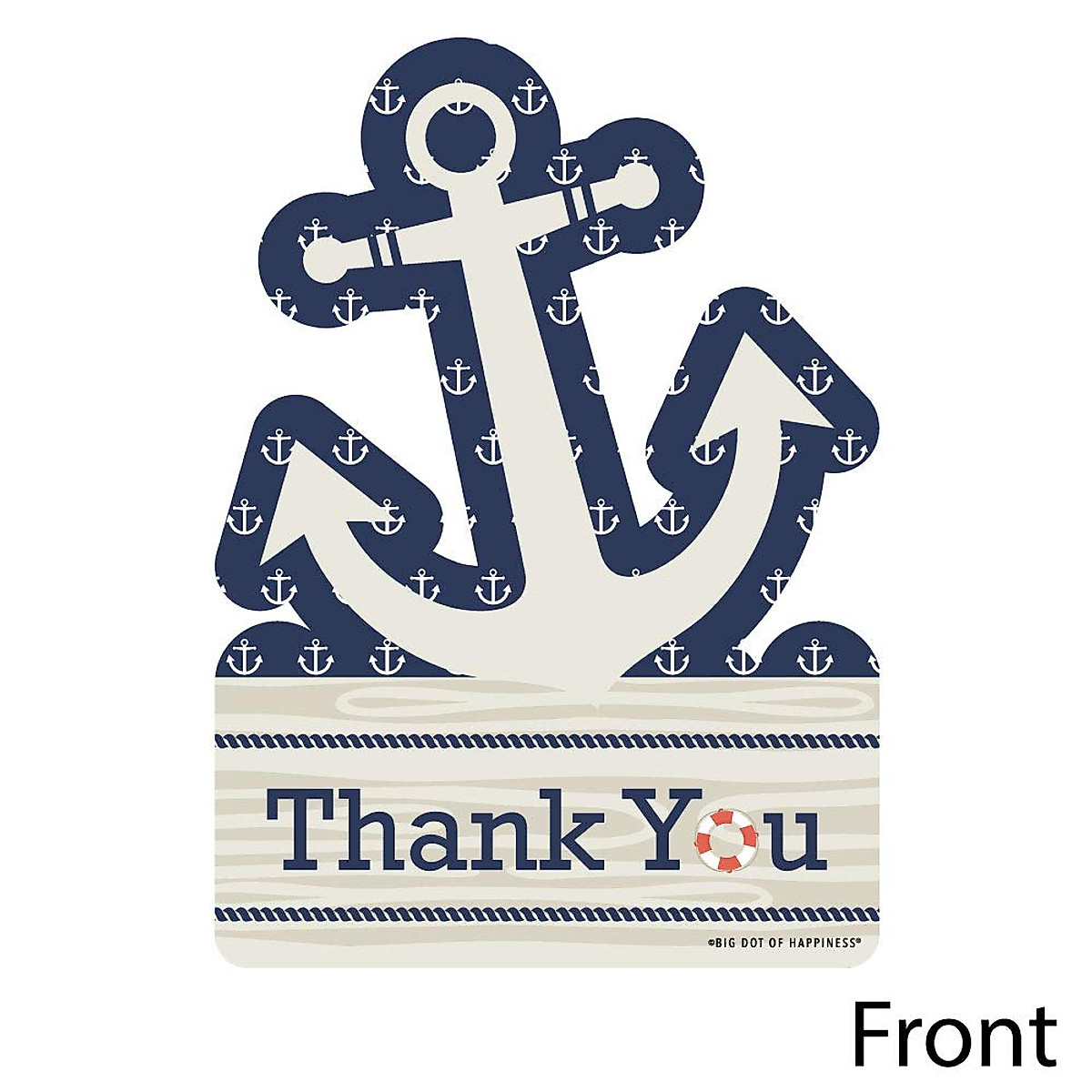 Big Dot of Happiness Ahoy - Nautical - Shaped Thank You Cards - Baby Shower, Birthday Party Thank You Note Cards with Envelopes - Set of 12