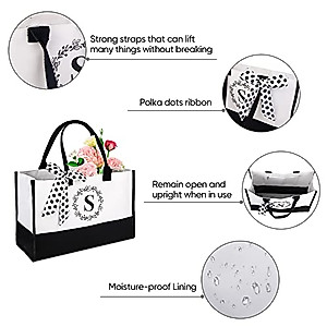 GIFTOXO Personalized Initial Tote Bag for Women,Canvas Tote Bag for Wedding Bride Beach,Monogrammed Gift for Teacher Mom B