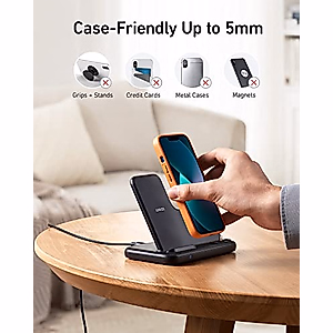 Anker 544 Wireless Charger (4-in-1 Stand) with 60W Quick Charge DC Adapter and 5 ft Cable for iPhone 14/14 Pro/14 Pro Max/13/13 Pro Max, MFi Certified for Apple Watch SE/7/6/5/4/3/2/1, AirPods