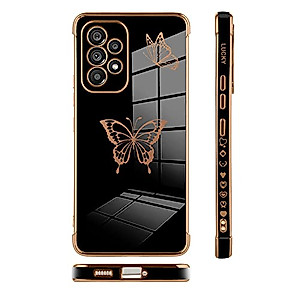 Bonoma Compatible with Samsung Galaxy A53 5G Case Butterfly Plating Electroplate Luxury Elegant Case Camera Protector Soft TPU Shockproof Protective Back Cover Galaxy A53 5G Case -Black