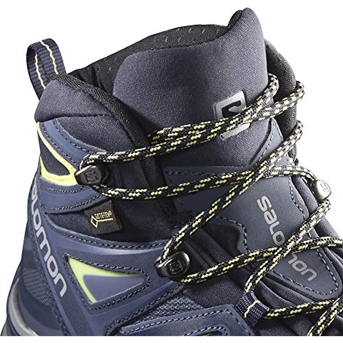 Salomon X Ultra 3 MID Gore-TEX Hiking Boots for Women, Crown Blue/Evening Blue/Sunny Lime, 8