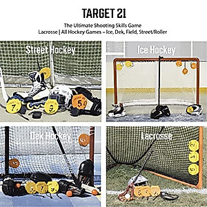 3DWorxs Target-21 Magnetic Hockey Shooting Targets, Numbered 9/7/5, Fun Skills Game, Durable Material, Attached Tethers, Draw-String Pouch, Orange, Yellow, Competition, Team Bundles