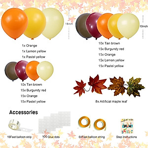 Fall Thanksgiving Balloon Arch Kit Yellow Orange Burgundy Brown Balloons Garland with Maple Leaves for Baby Shower Birthday Wedding Party Decorations