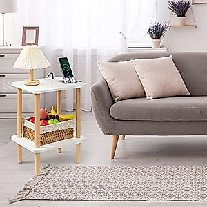 FORAOFUR End Table with Charging Station, End Tables with USB Ports and Outlets, Small Side Table for Living Room, Bedroom & Office, Two-Tier Narrow Side Table, Easy Assembly