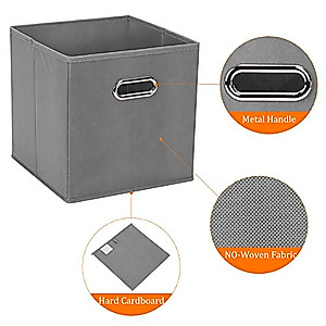 Chippon Foldable Cube Storage Organizer, Collapsible Fabric Storage Bins with Aluminum Handles, 11"x11"x11" for Home Bedroom Office (Grey)