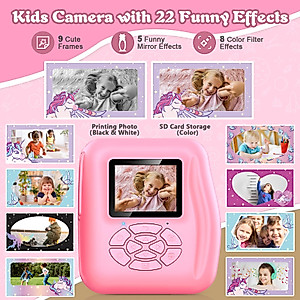 Kids Camera Instant Print, 1080P Digital Camera for Kids with Flip Lens Selfie, Ideal Toys Gifts for Girls Boys Aged 4-12 for Christmas Birthday Holiday (Pink)