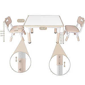 DOREROOM Kids Table and 2 Chairs Set, Height-Adjustable Toddler Table and Chair Set with Graffiti Desktop, 31.5''L x 23.6''W Children Activity Table for Daycare, Classroom, Home