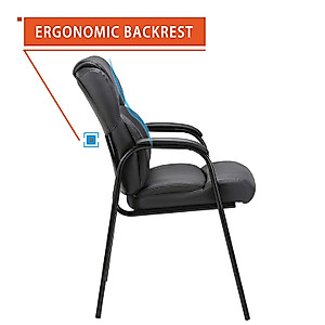 CLATINA Leather Guest Chair with Padded Arm Rest for Reception Meeting Conference and Waiting Room Side Office Home Black