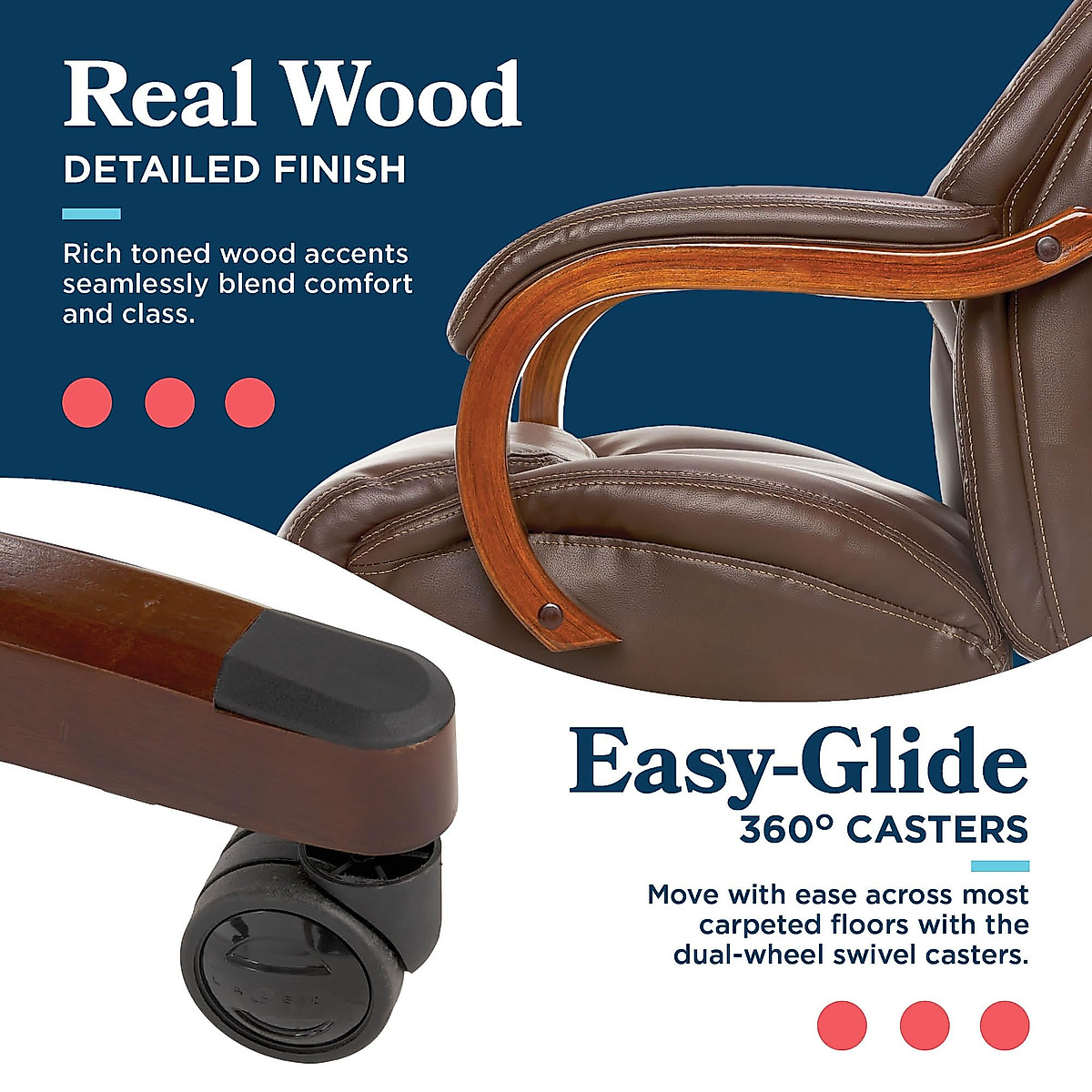 La-Z-Boy Delano Big & Tall Executive Office Chair | High Back Ergonomic Lumbar Support, Bonded Leather, Brown | 45833 model