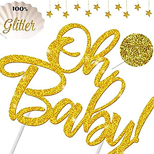 Oh Baby Party decoration Gold Glitter Oh Baby Banner Cupcake Toppers for baby 1st 2nd Birthday Baby Shower Party Supplies