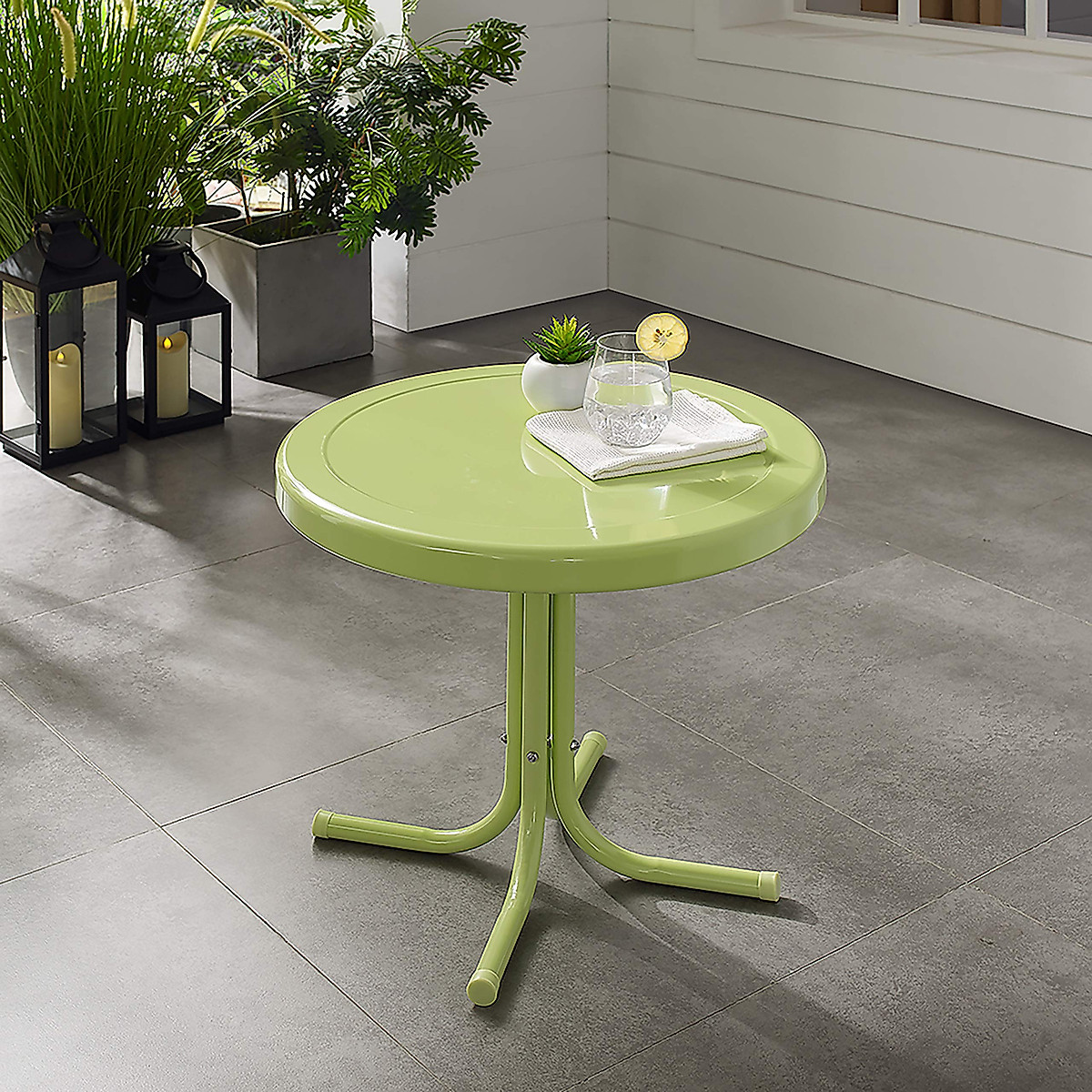 Crosley Furniture Griffith Weather Resistant Retro Metal Outdoor Side Table for Patio, Deck, Porch, Key Lime