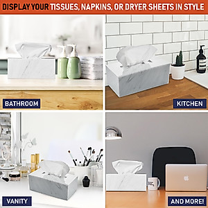 Acrylic Tissue Box Holder, Clear Dispenser for Facial Tissues, Napkins, and Dryer Sheets. Perfect for Bathrooms, Desks, Countertops, Vanities, Bedrooms, and Nightstands (Rectangle, Marble)