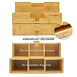 Charmlife Bamboo Desk Organizer Makeup Storage Drawer 3-Layer Tabletop Drawers 100% Natural Bamboo Desktop Drawer Organizer Drawer Desk Organizer Office Organization No Assembly Required